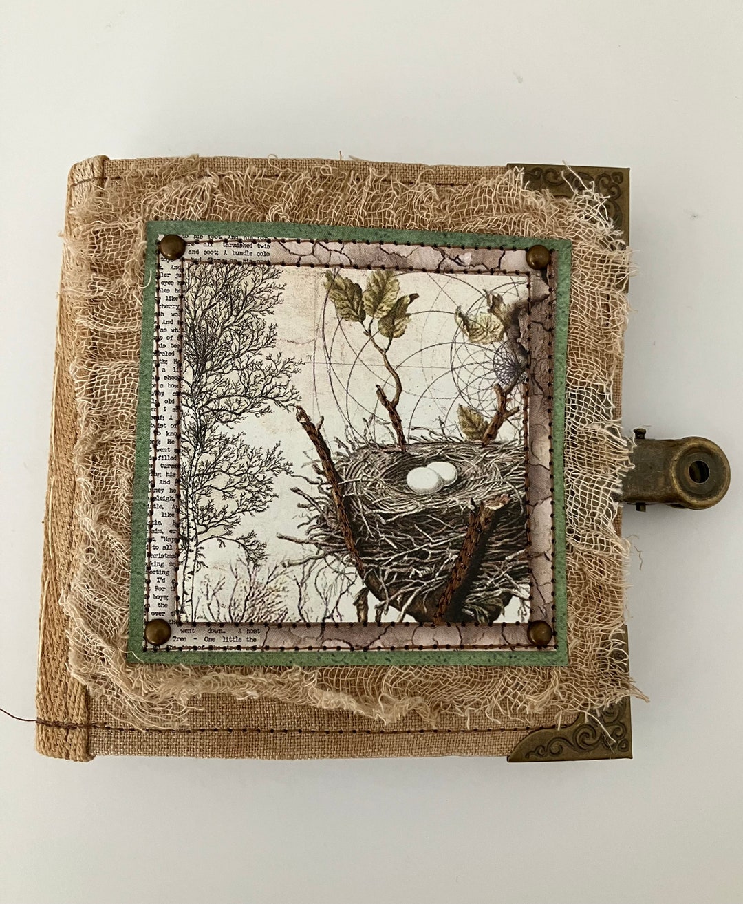 Blank Linen Covered Journal, Bird Nest Pocket Journal, Blank Handmade ...