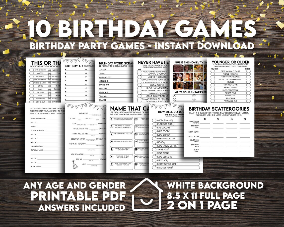 10 Printable Birthday Games Suitable for Any Age and Gender - Etsy