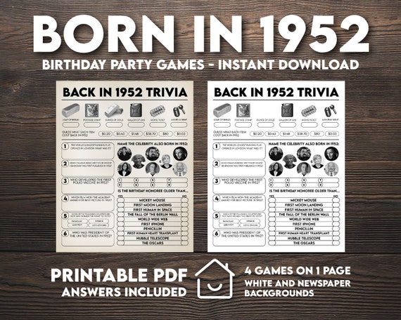 Party Games Born in 1952 70th Birthday Party Games Turning 70 Party ...