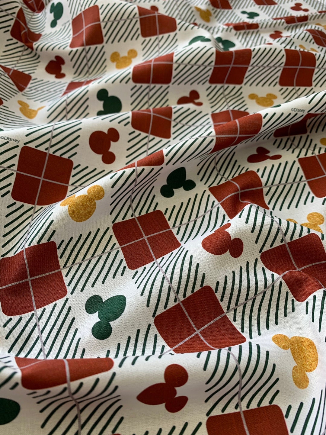 Disney Christmas Mickey Check Mickey Mouse 100% Cotton - Etsy
