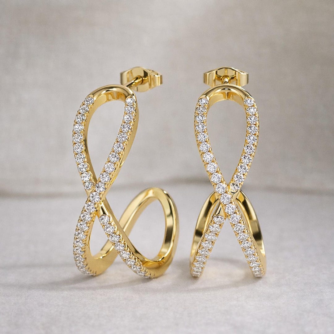 Infinity Diamond Half Hoop Earrings 14K Gold, Lab Grown Diamond ...