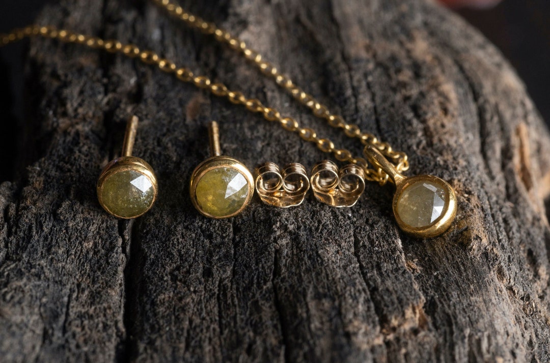 Rose Cut Yellow Diamond Floating Pendant Necklace in Solid 14K Yellow ...