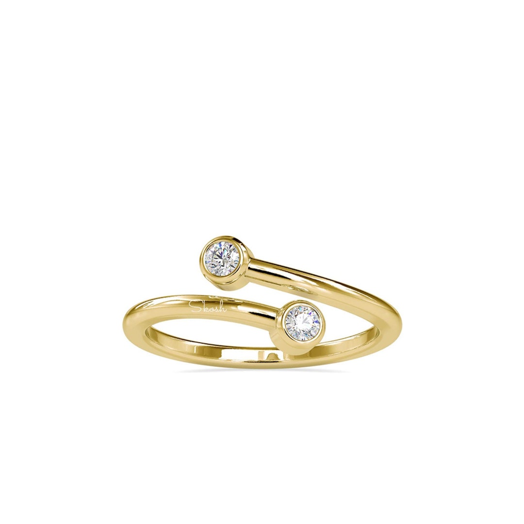 10k/14k Gold Two Diamond Cuff Ring, Double Diamond Open Ring ...
