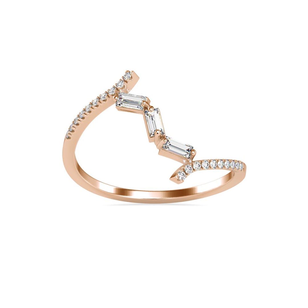 Minimal Baguette Waterfall Diamond Statement Ring, 14k Solid Gold ...