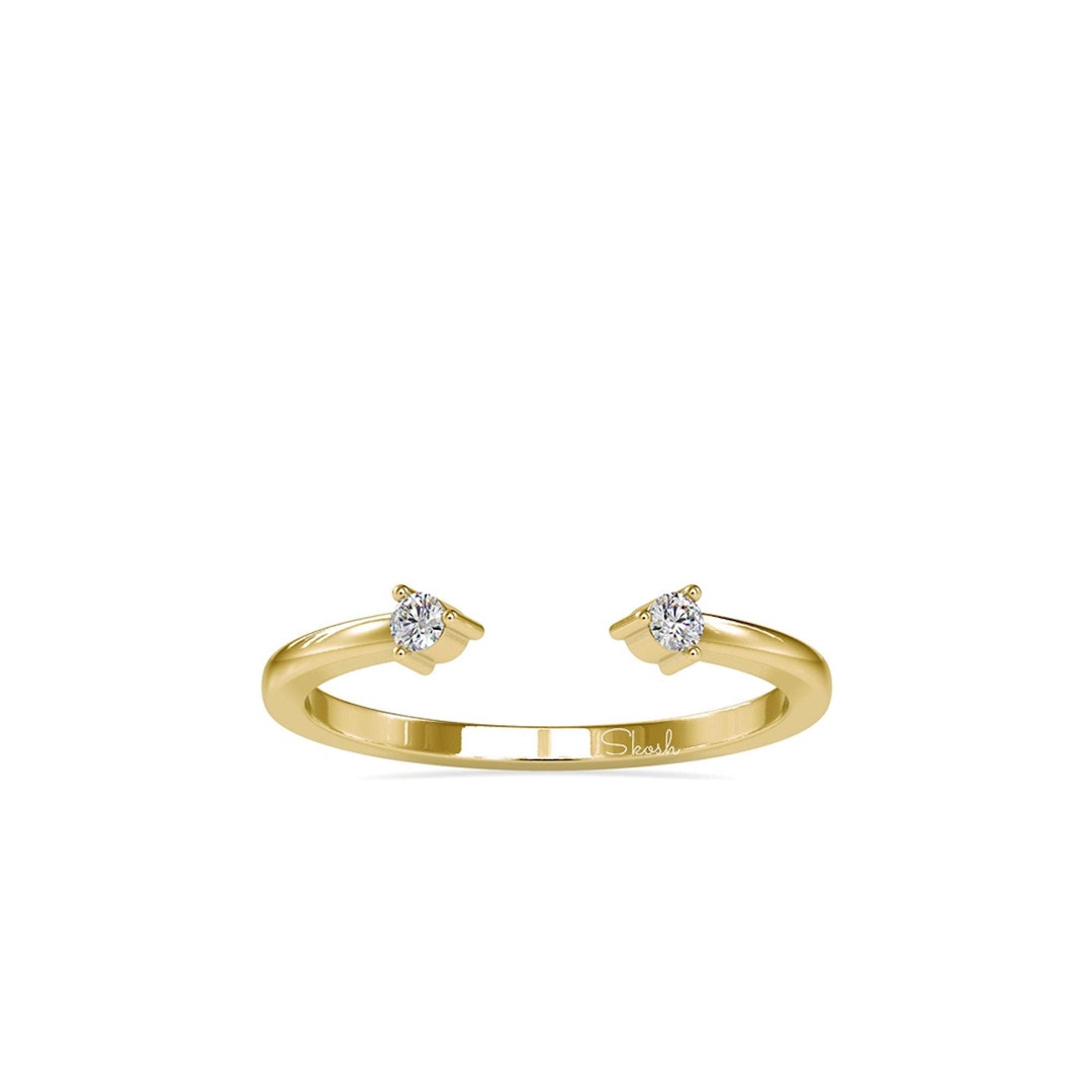 10k/14k Gold Double Diamond Open Ring, Two Diamond Cuff Ring, Wedding ...