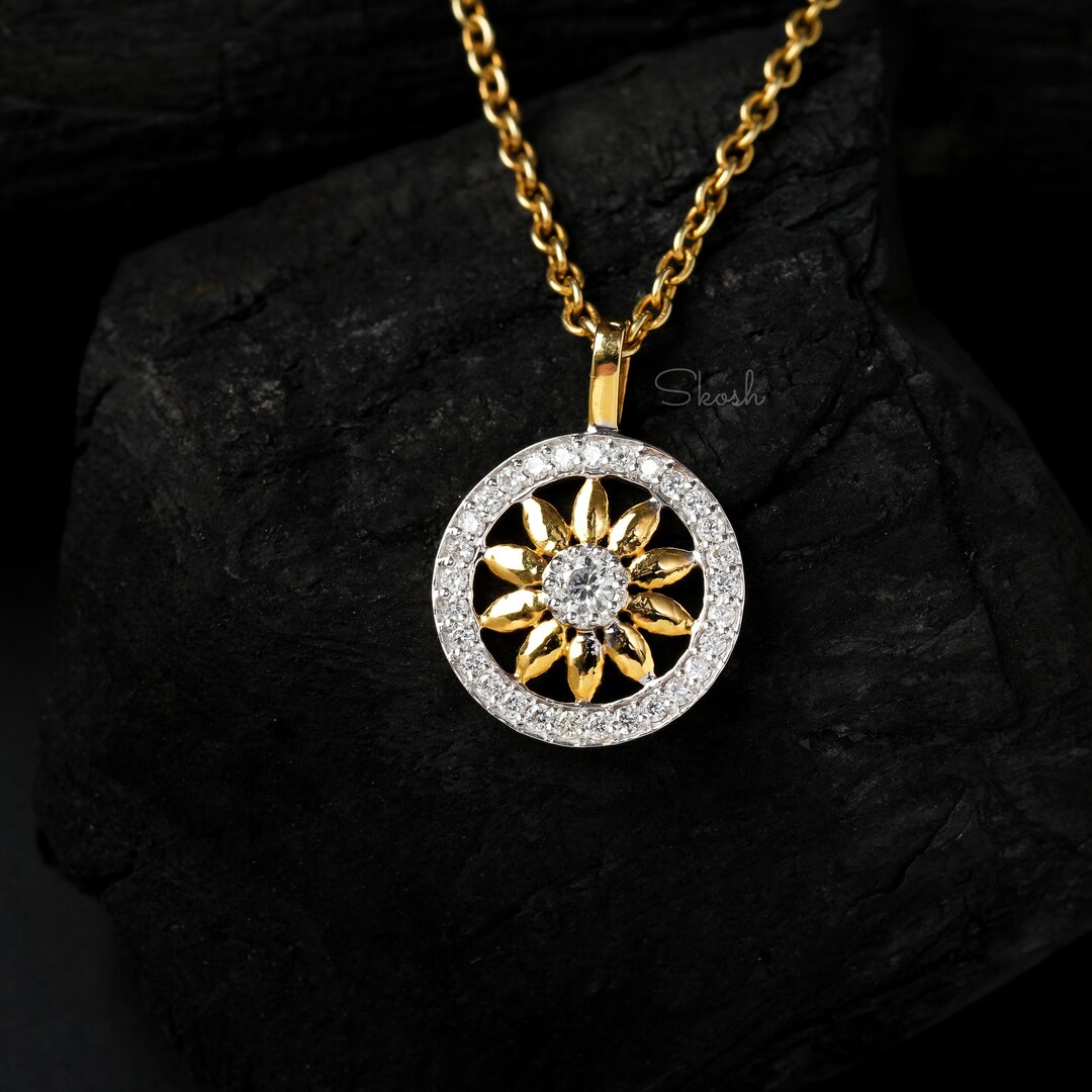 Round Daisy Flower Diamond Charm Pendant, Lab Grown Diamond Pendant ...