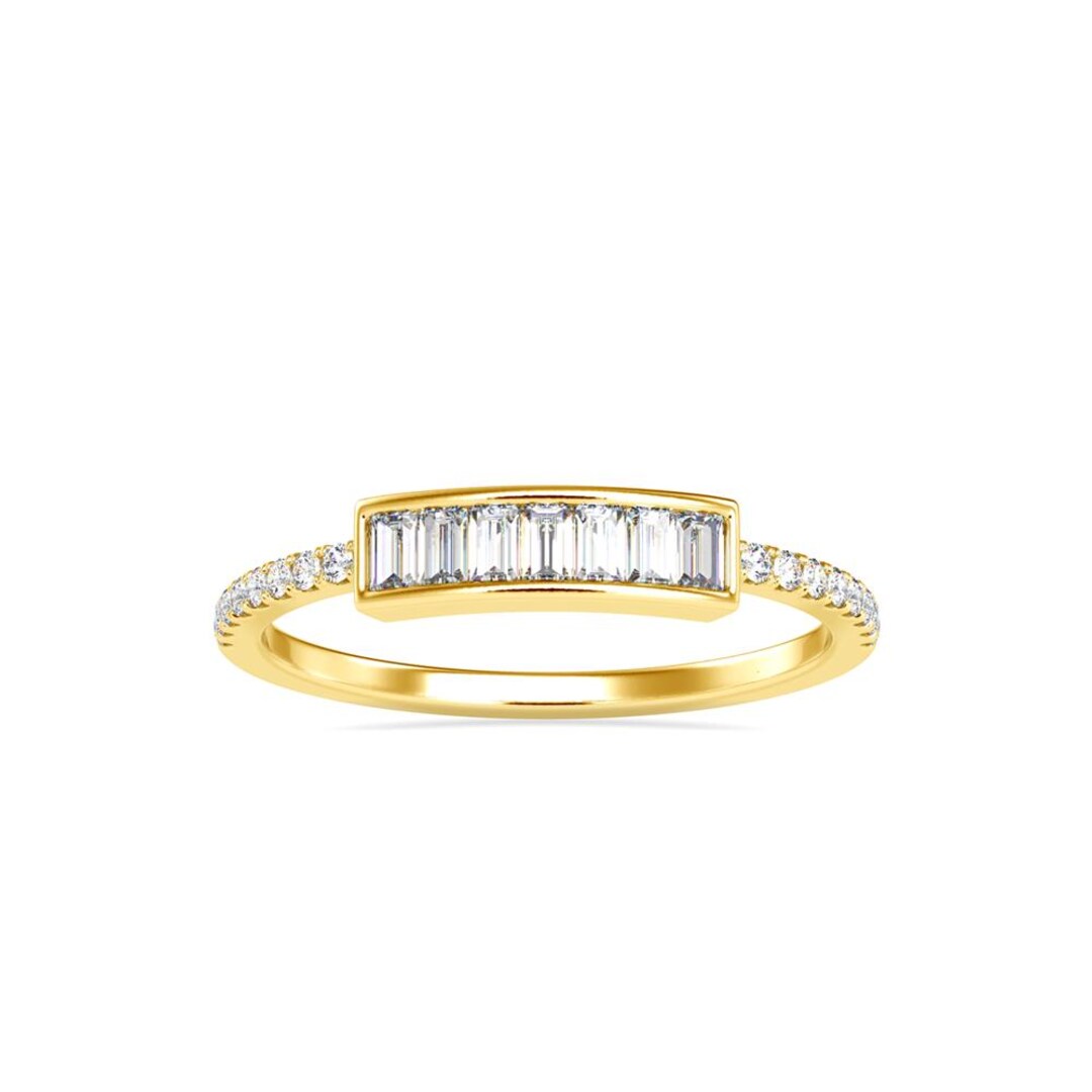 Minimal Baguette Diamond Stacking Ring, 14k Solid Gold Diamond Bar Ring ...