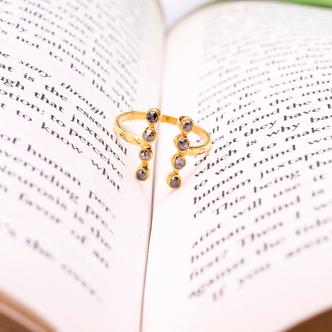 Salt and Pepper Bezel Bar Diamond Engagement Ring in 14K Solid ...