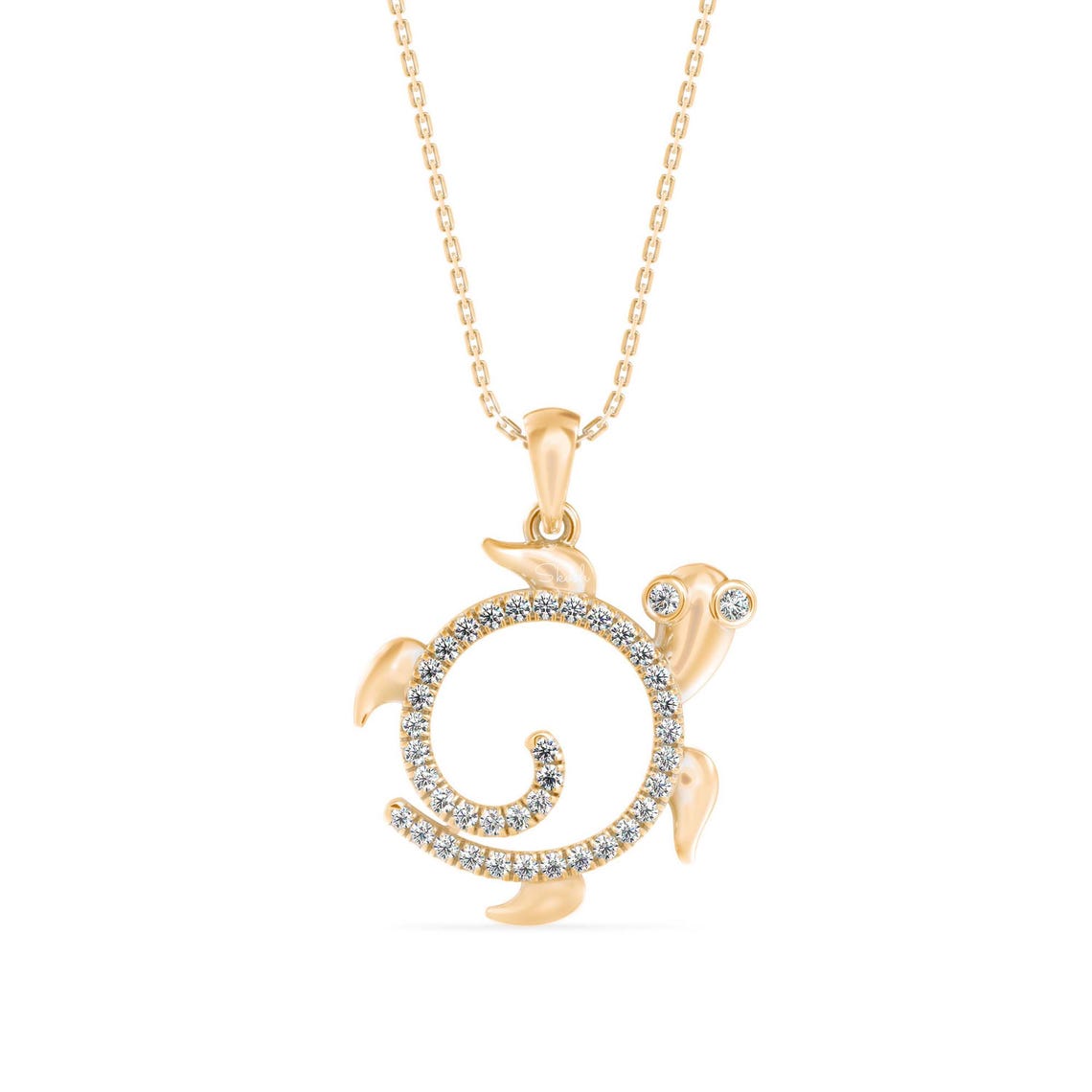 14K Solid Gold Sea Turtle Diamond Charm Pendant Necklace, Lab-grown ...