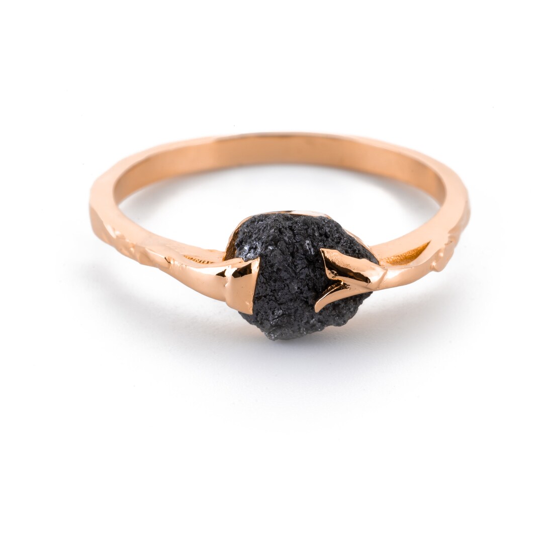 Rough Black Diamond Engagement Ring, Rough Diamond 14K Solid Gold Ring ...