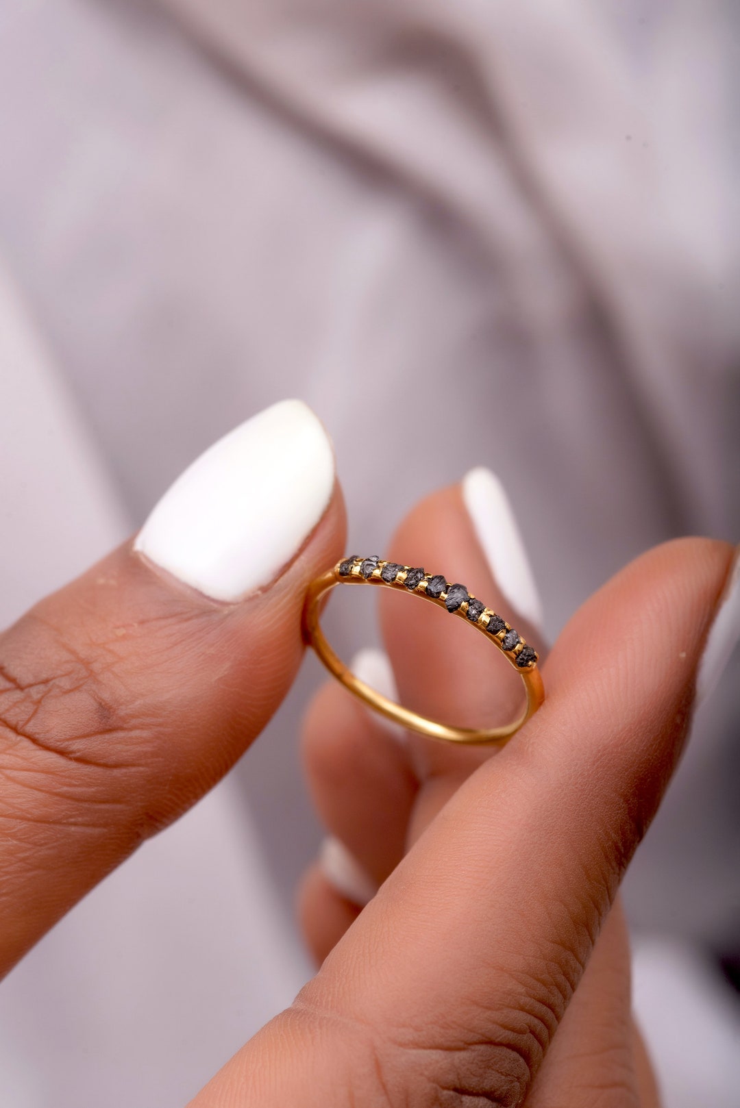 Natural Rough Raw Black Diamond Stackable Ring in 14K Solid Gold ...