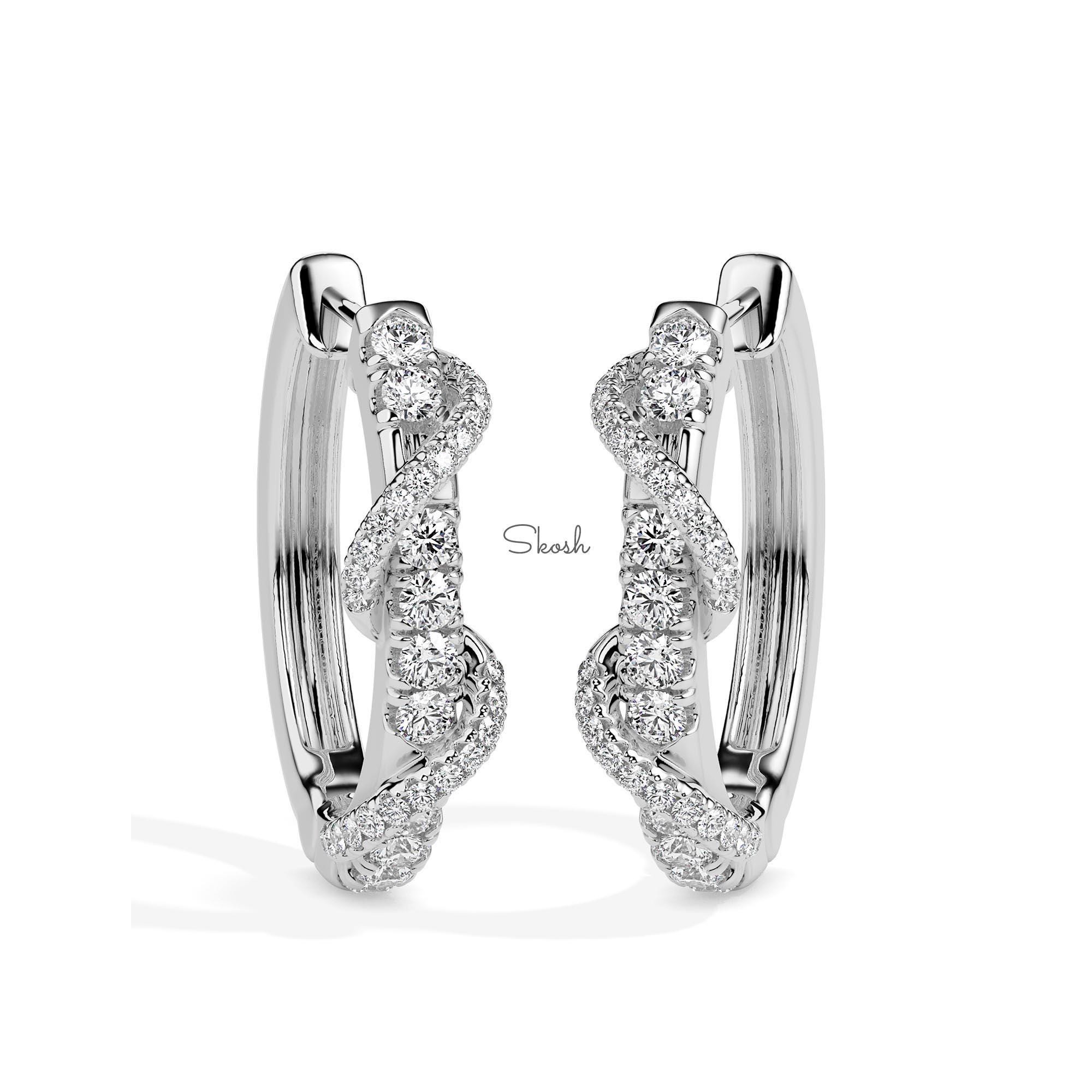 18mm Lab Grown Diamond Wavy Hoop Earrings, 14K Solid Gold Small Diamond ...