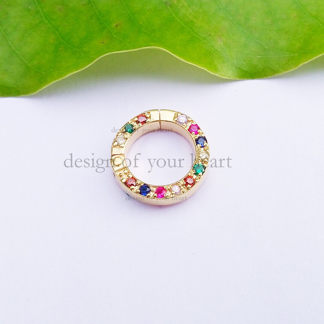 9k Solid Yellow Gold Rainbow Multi Sapphire Round Lock Finding - Etsy