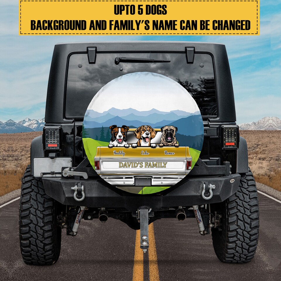 Personalized Dogs Camping Trip Spare Tire Cover Camper Designed & Sold By Karamata Saraman