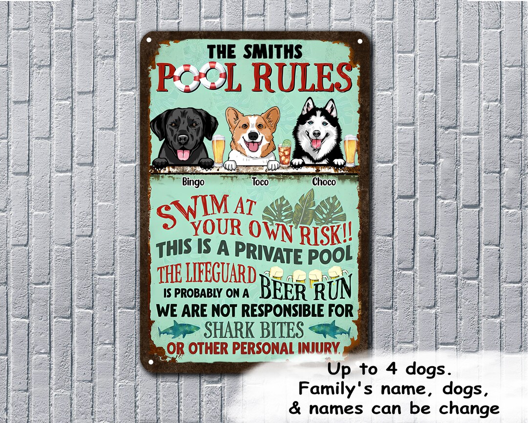 Personalized Dog Breed Pool Rules Swim at Your Own Risk Pet - Etsy
