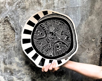Uniquely Designed Huge Amorphous Handmade Sgraffito Ceramic Platter ...