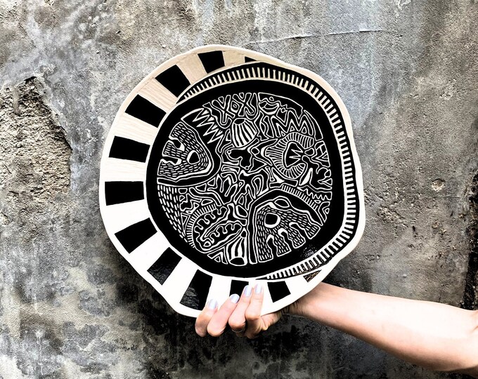 Uniquely Designed Huge Amorphous Handmade Sgraffito Ceramic Platter ...