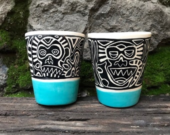 Uniquely Designed Handmade Sgraffito Ceramic Mug Set Ceramic | Etsy