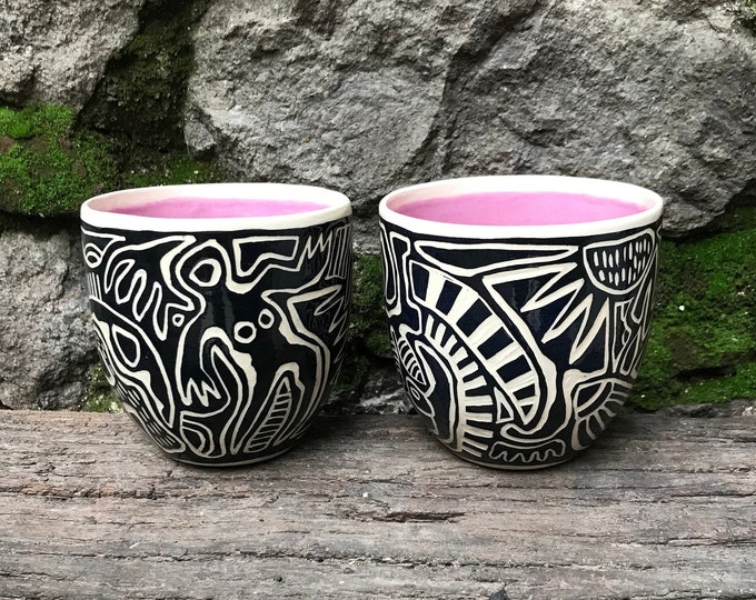 Uniquely Designed Handmade Sgraffito Ceramic Mug Set - Gift - Holiday ...