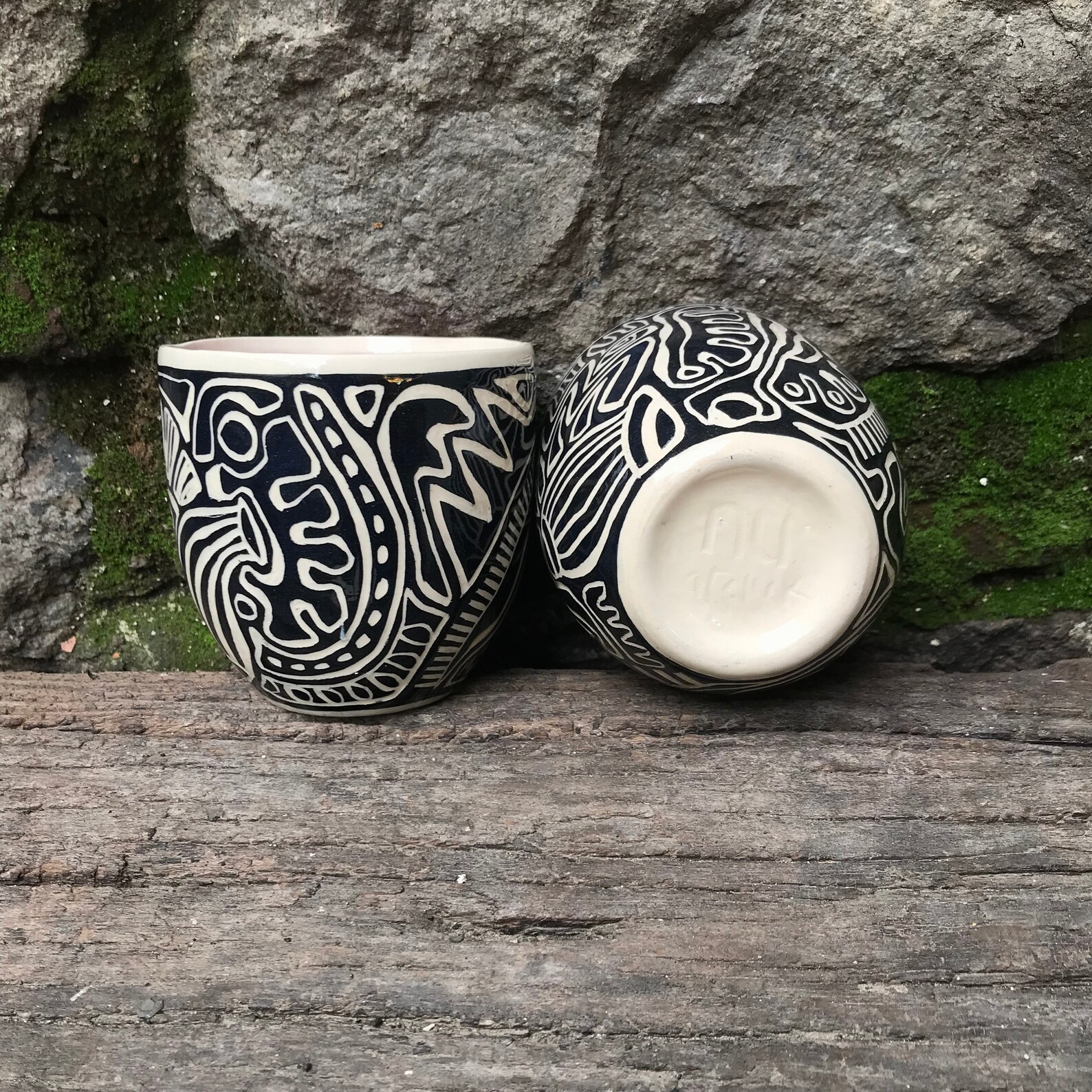 Uniquely Designed Handmade Sgraffito Ceramic Mug Set Gift Holiday ...