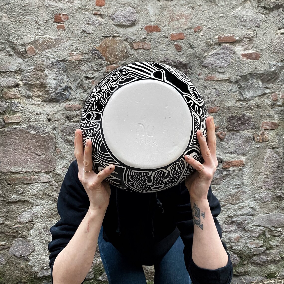 Uniquely Designed Handmade Sgraffito Large Ceramic Bowl - Etsy