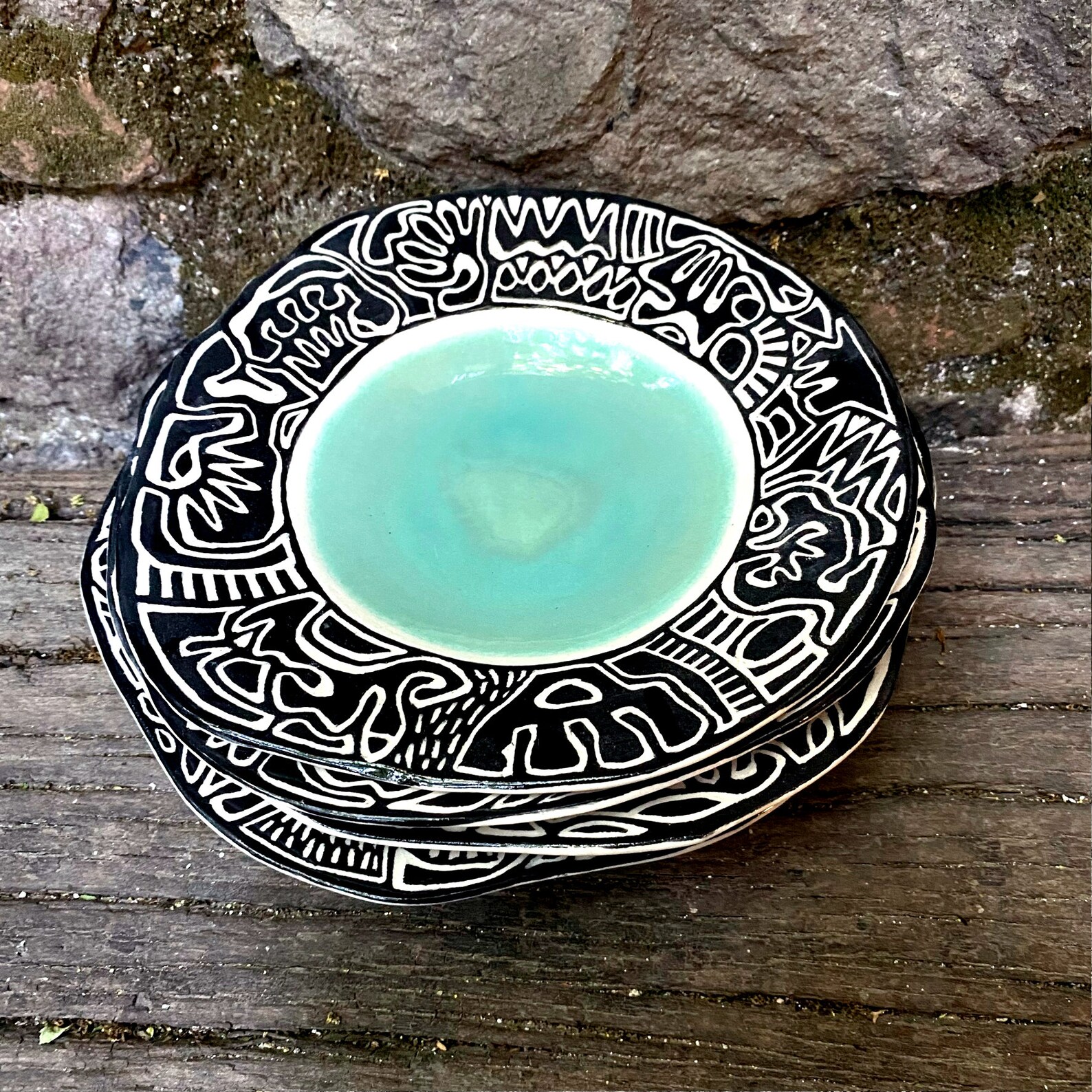 Uniquely Designed Handmade Sgraffito Ceramic Plate Set - Etsy