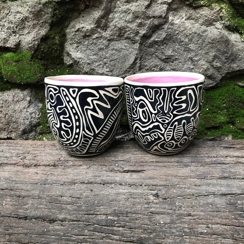 Uniquely Designed Handmade Sgraffito Ceramic Mug Set Gift Holiday ...