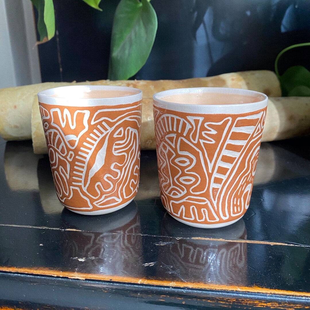 Uniquely Designed Handmade Coloured Sgraffito Ceramic Mug Set Ceramic ...