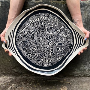Uniquely Designed Latge Handmade Sgraffito Ceramic Platter Sgraffito ...