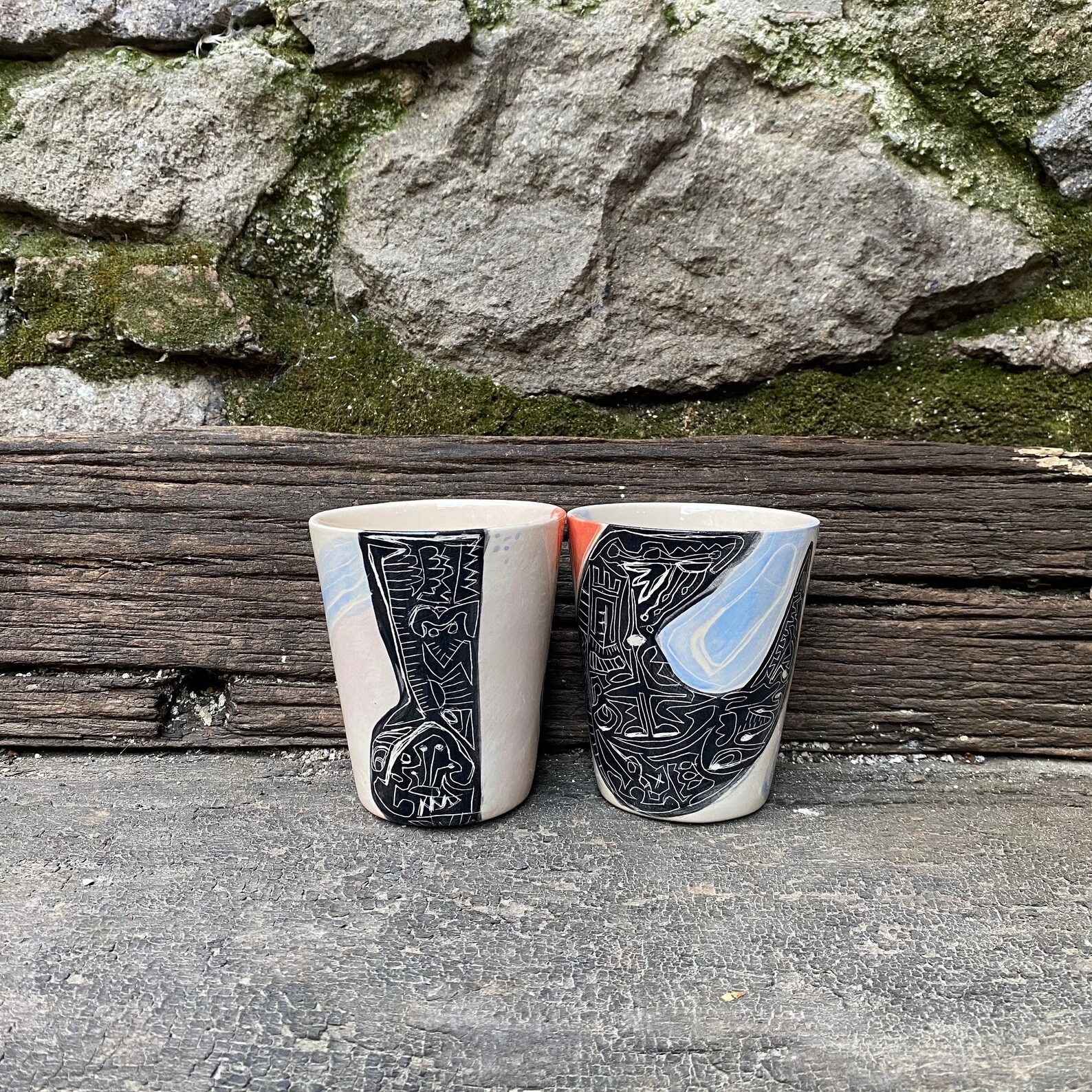 Uniquely Designed Handmade Sgraffito Ceramic Mug Set Ceramic Glass ...