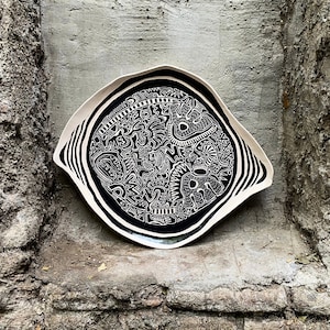 Uniquely Designed Latge Handmade Sgraffito Ceramic Platter Sgraffito ...