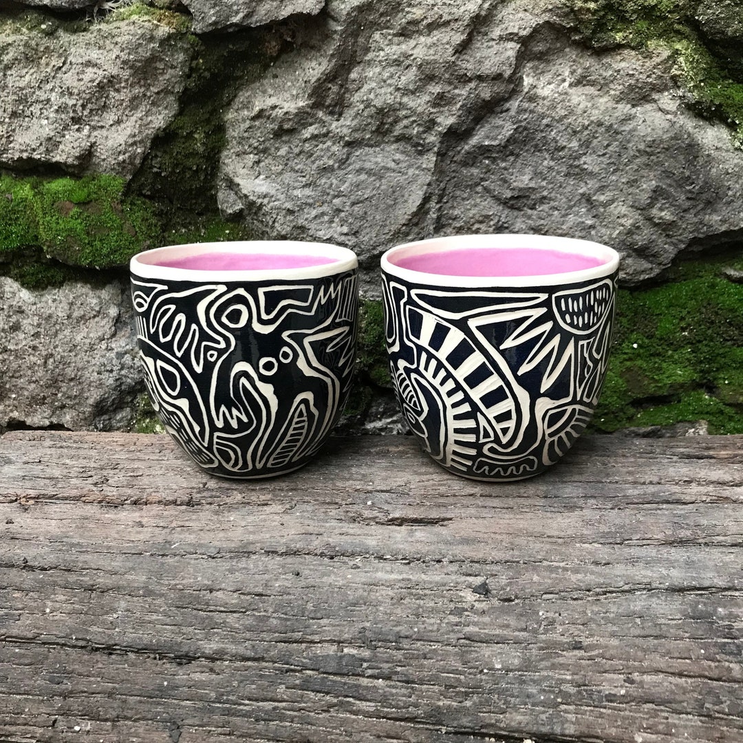 Uniquely Designed Handmade Sgraffito Ceramic Mug Set - Gift - Holiday ...
