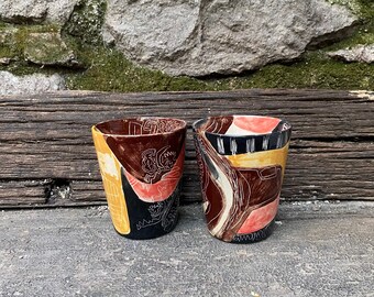 Uniquely Designed Handmade Sgraffito Ceramic Mug Set Ceramic | Etsy