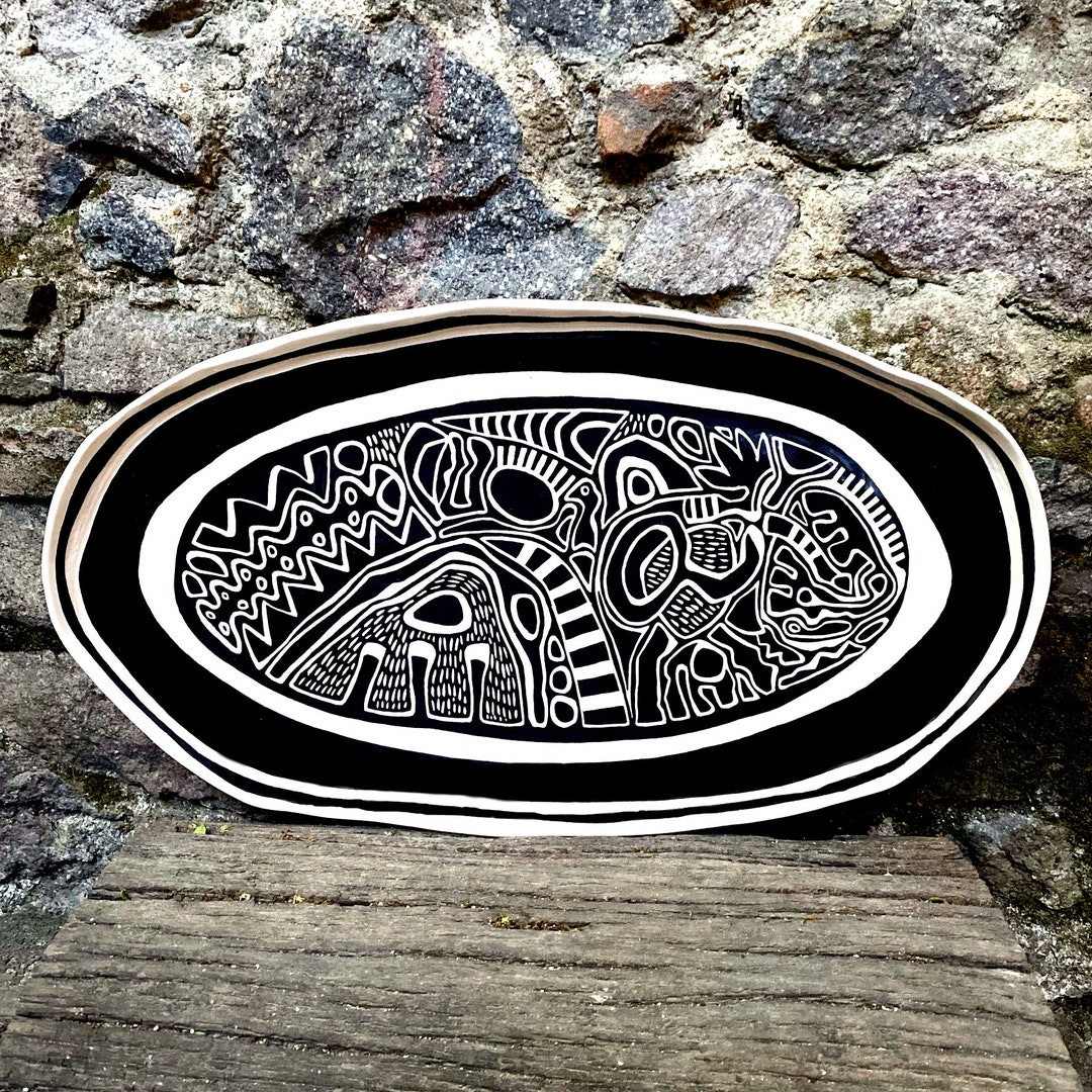 Uniquely Designed Huge Handmade Sgraffito Ceramic Platter Sgraffito ...