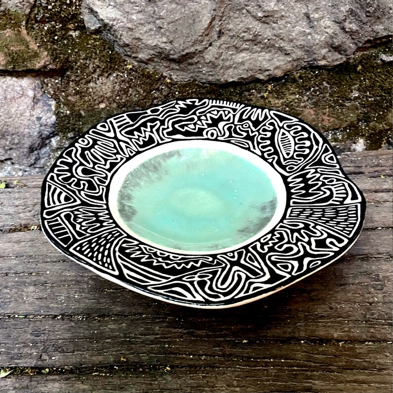 Uniquely Designed Handmade Sgraffito Ceramic Plate Set - Etsy