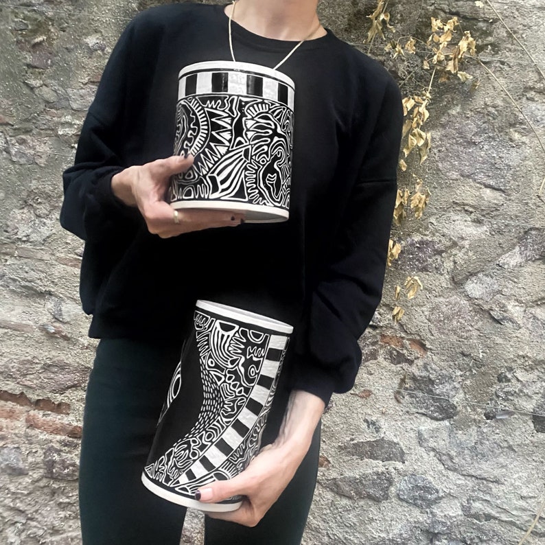 Uniquely Designed Handmade Sgraffito Ceramic Vase Set Flower Decoration ...