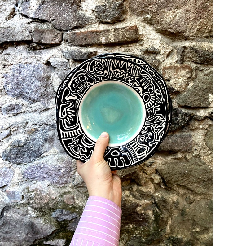 Uniquely Designed Handmade Sgraffito Ceramic Plate Set - Etsy