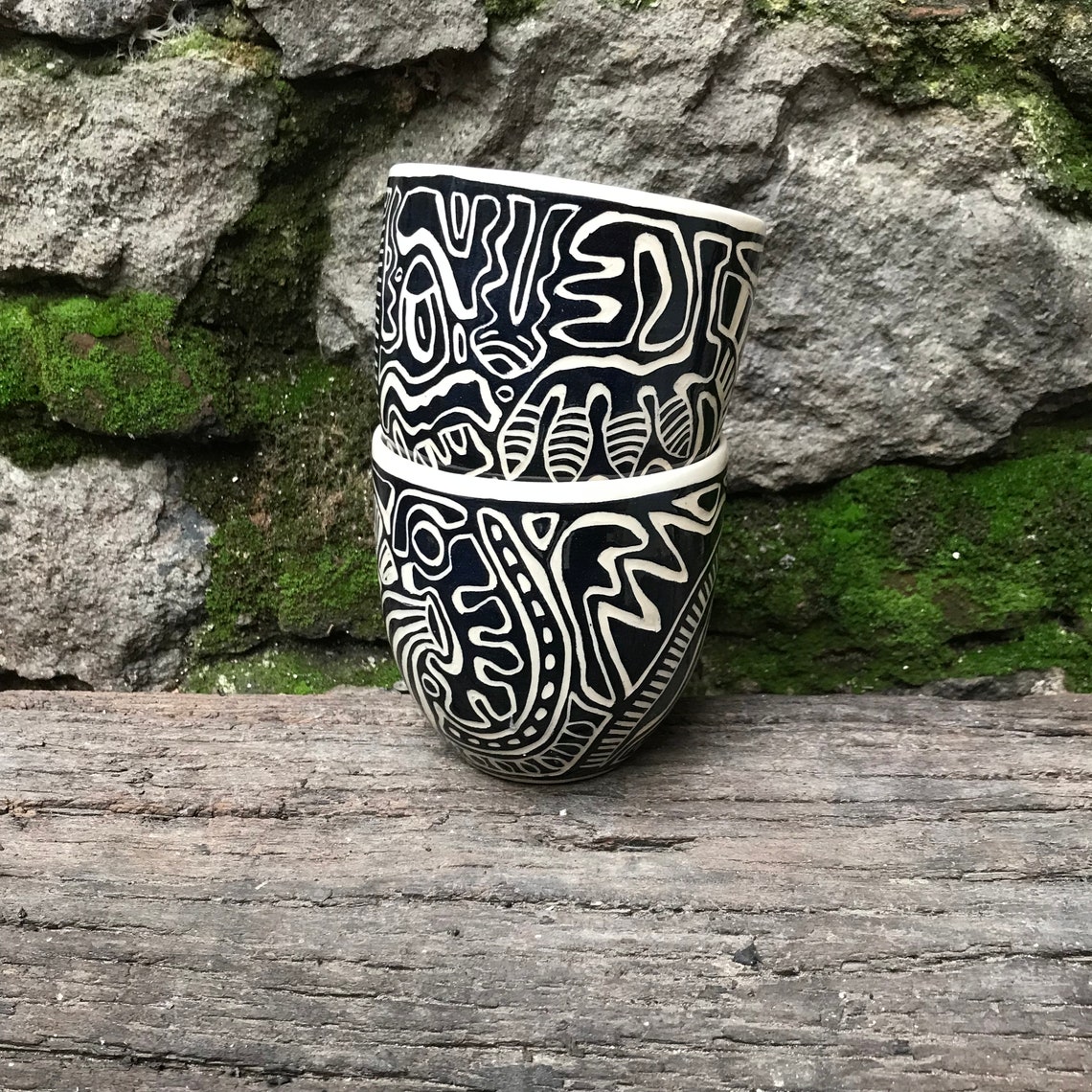 Uniquely Designed Handmade Sgraffito Ceramic Mug Set Gift Holiday ...