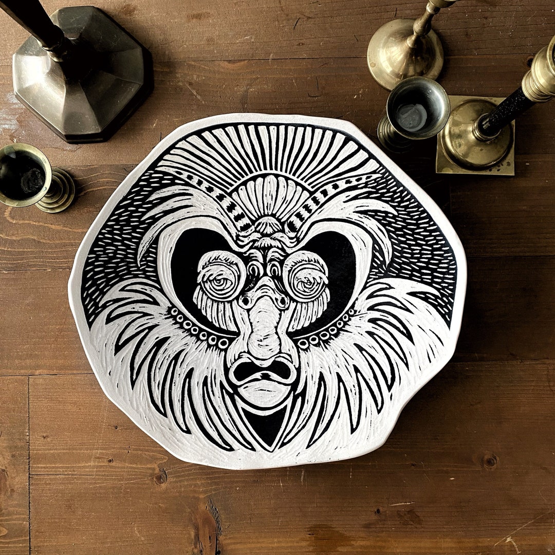 Uniquely Designed Large Handmade Sgraffito Ceramic Serving Platter ...