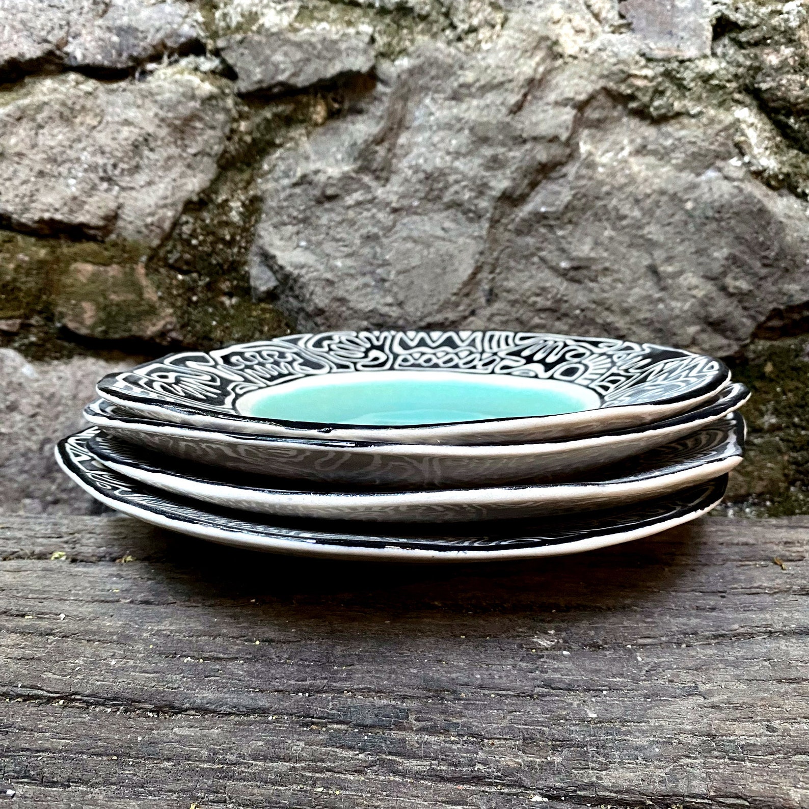 Uniquely Designed Handmade Sgraffito Ceramic Plate Set - Etsy