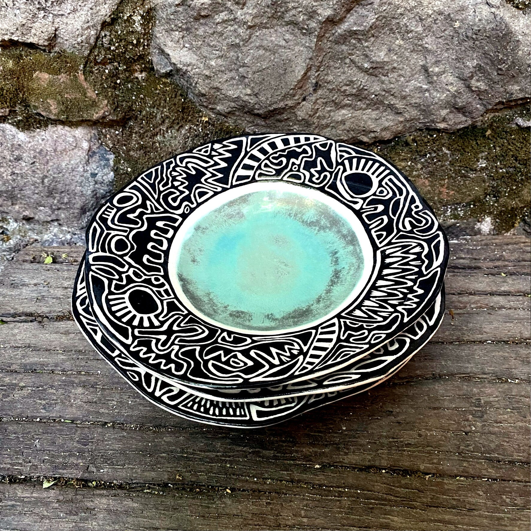 Uniquely Designed Handmade Sgraffito Ceramic Plate Set - Etsy