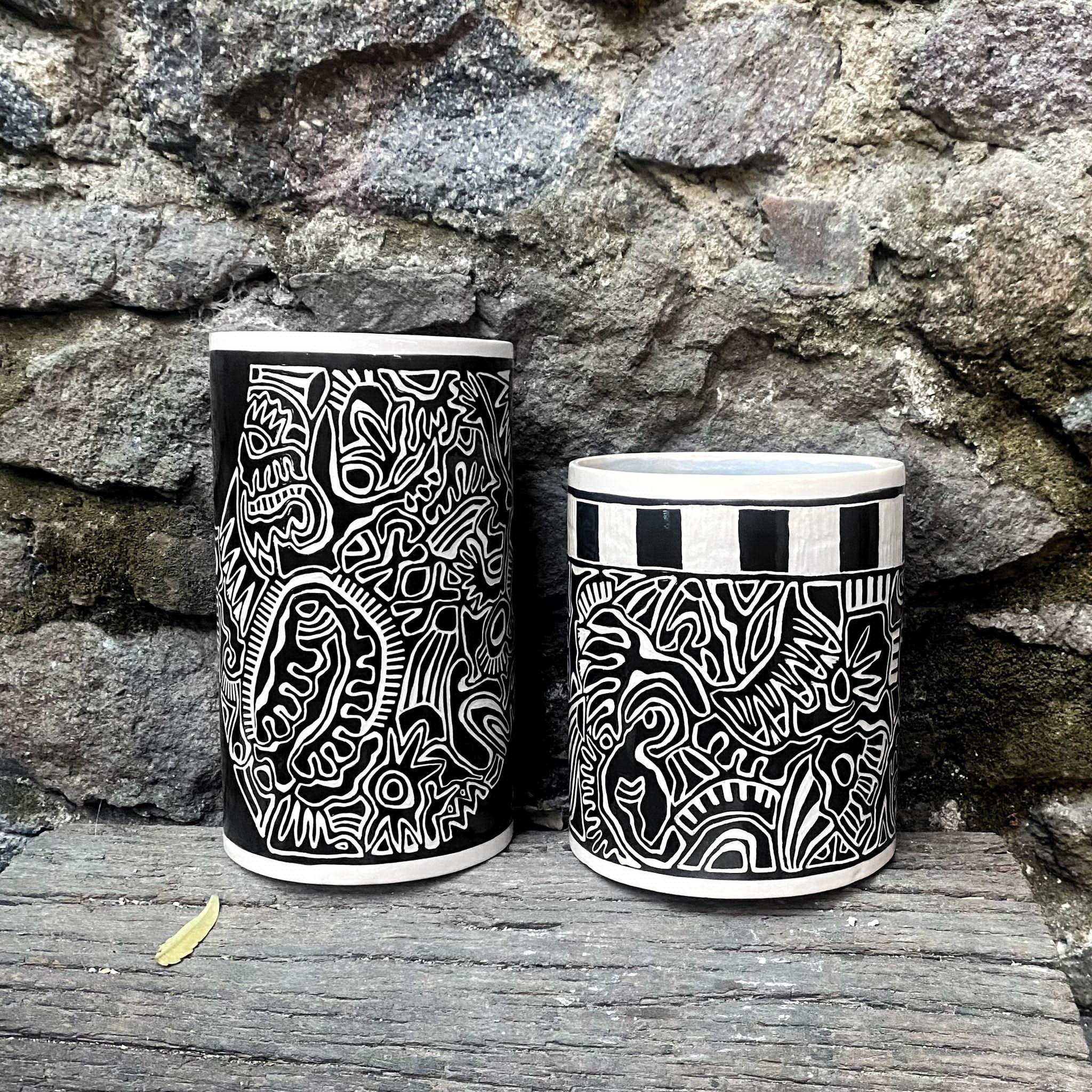 Uniquely Designed Handmade Sgraffito Ceramic Vase Set Flower Decoration ...