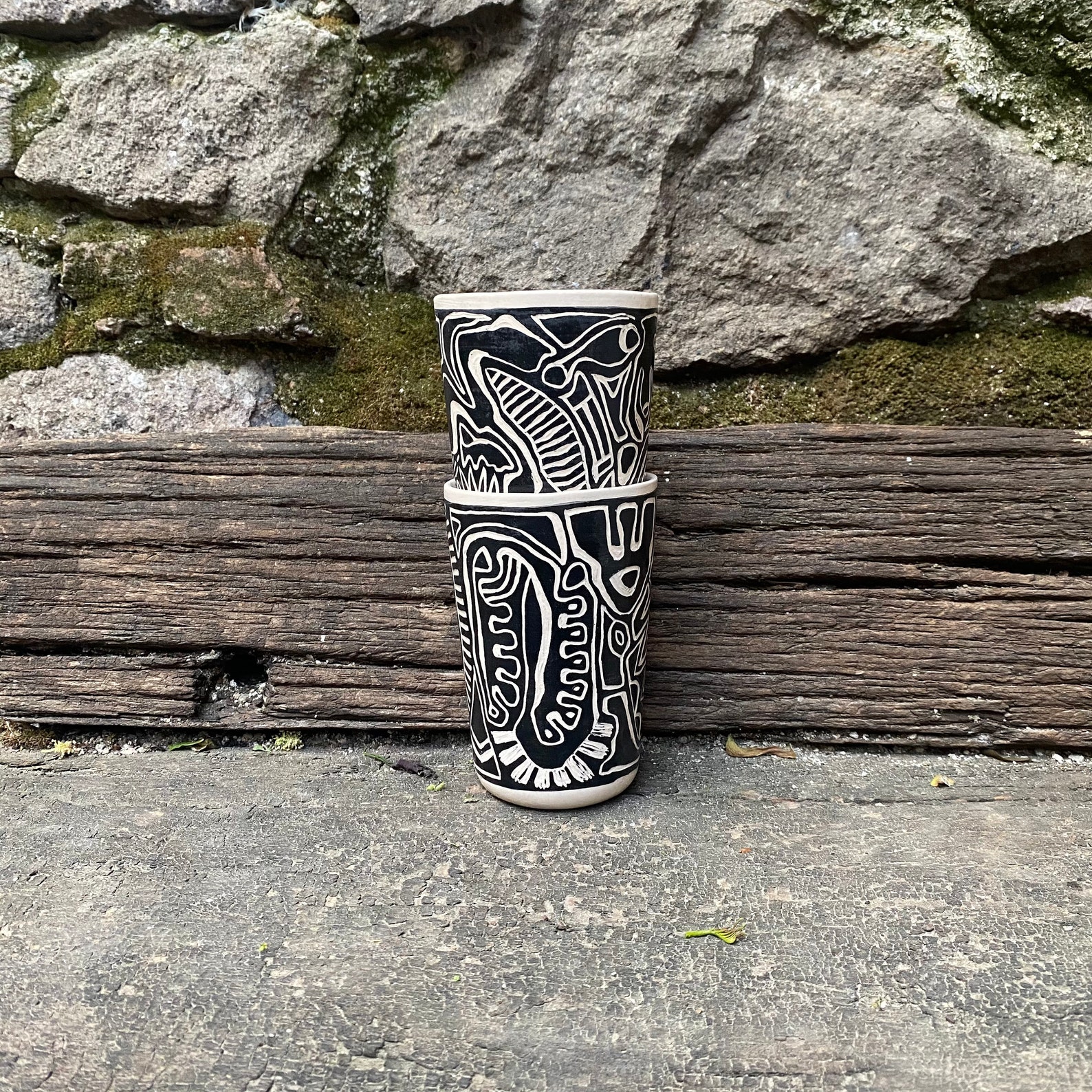 Uniquely Designed Handmade Sgraffito Ceramic Mug Set Ceramic Stoneware ...