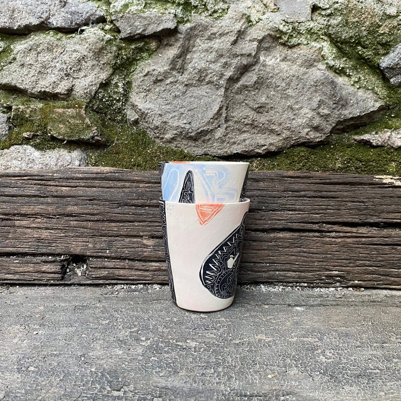 Uniquely Designed Handmade Sgraffito Ceramic Mug Set Ceramic Glass ...
