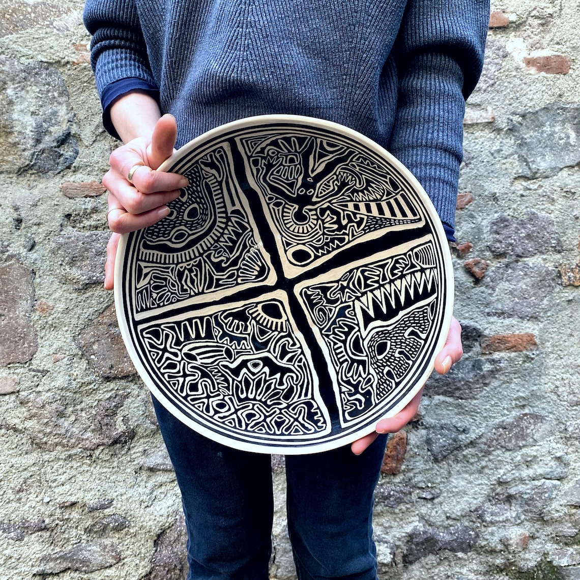 Uniquely Designed Handmade Sgraffito Large Ceramic Bowl Ceramic Bowl ...