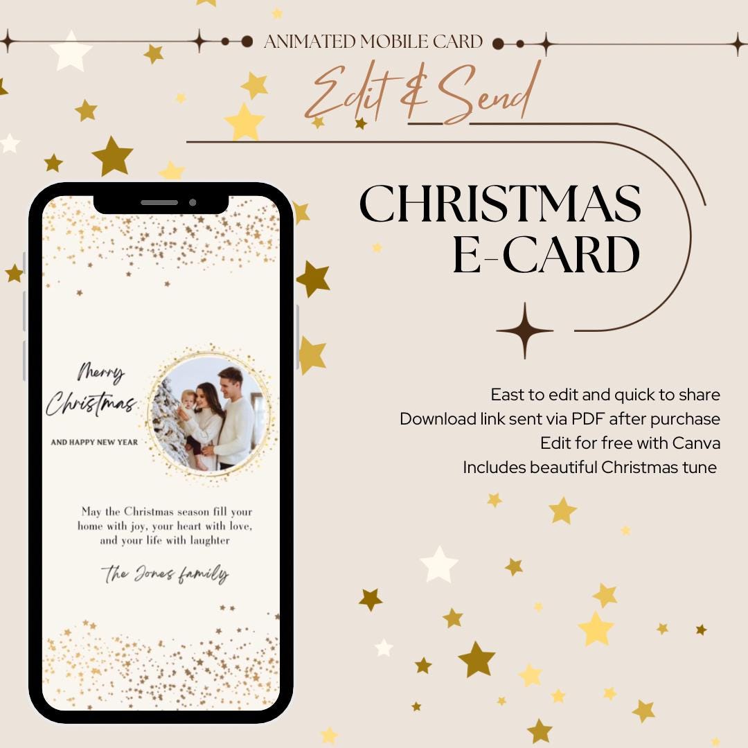 Digital Christmas Card Editable Template Animated E-card Christmas Card ...