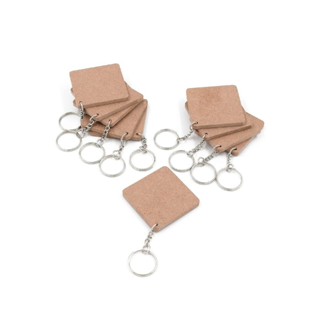 Set of 20 MDF Wood Plain Square Keychains: 4cm X 4cm Each, 6mm ...