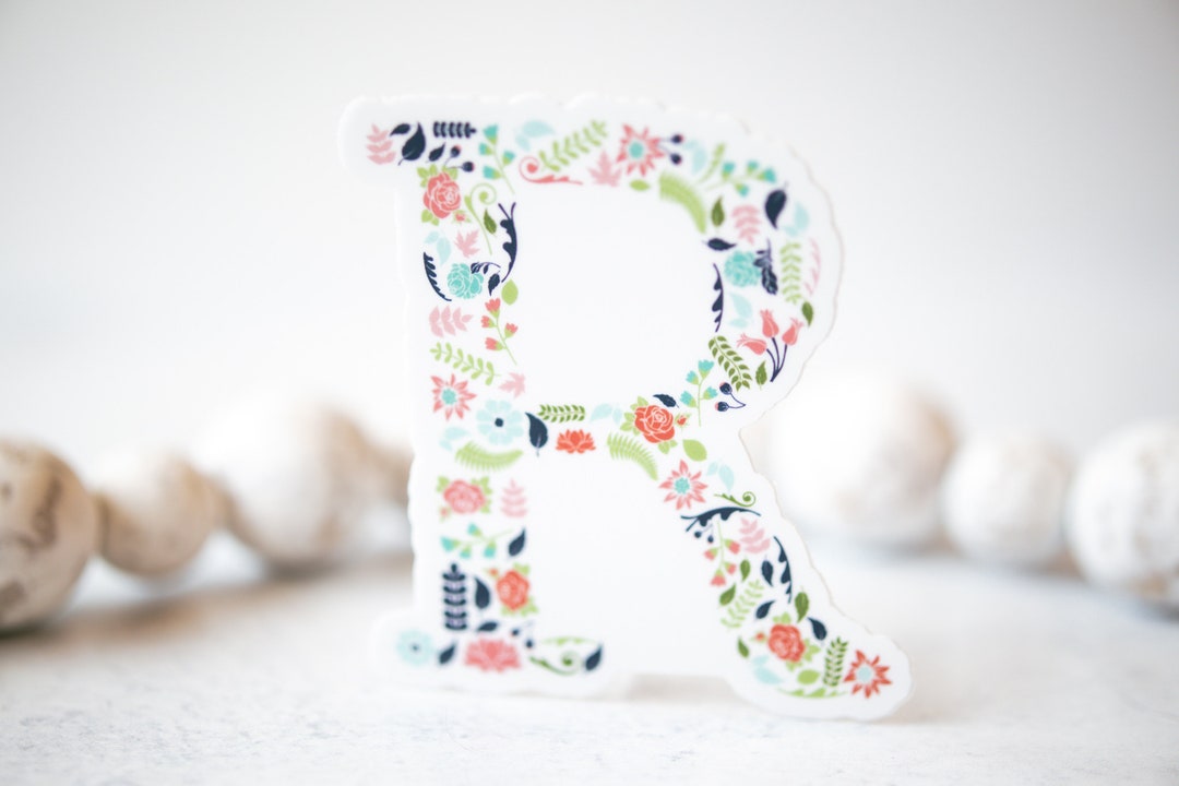 Letter "r" Floral Vinyl Sticker. Monogram Sticker, Latter Decal, Floral ...