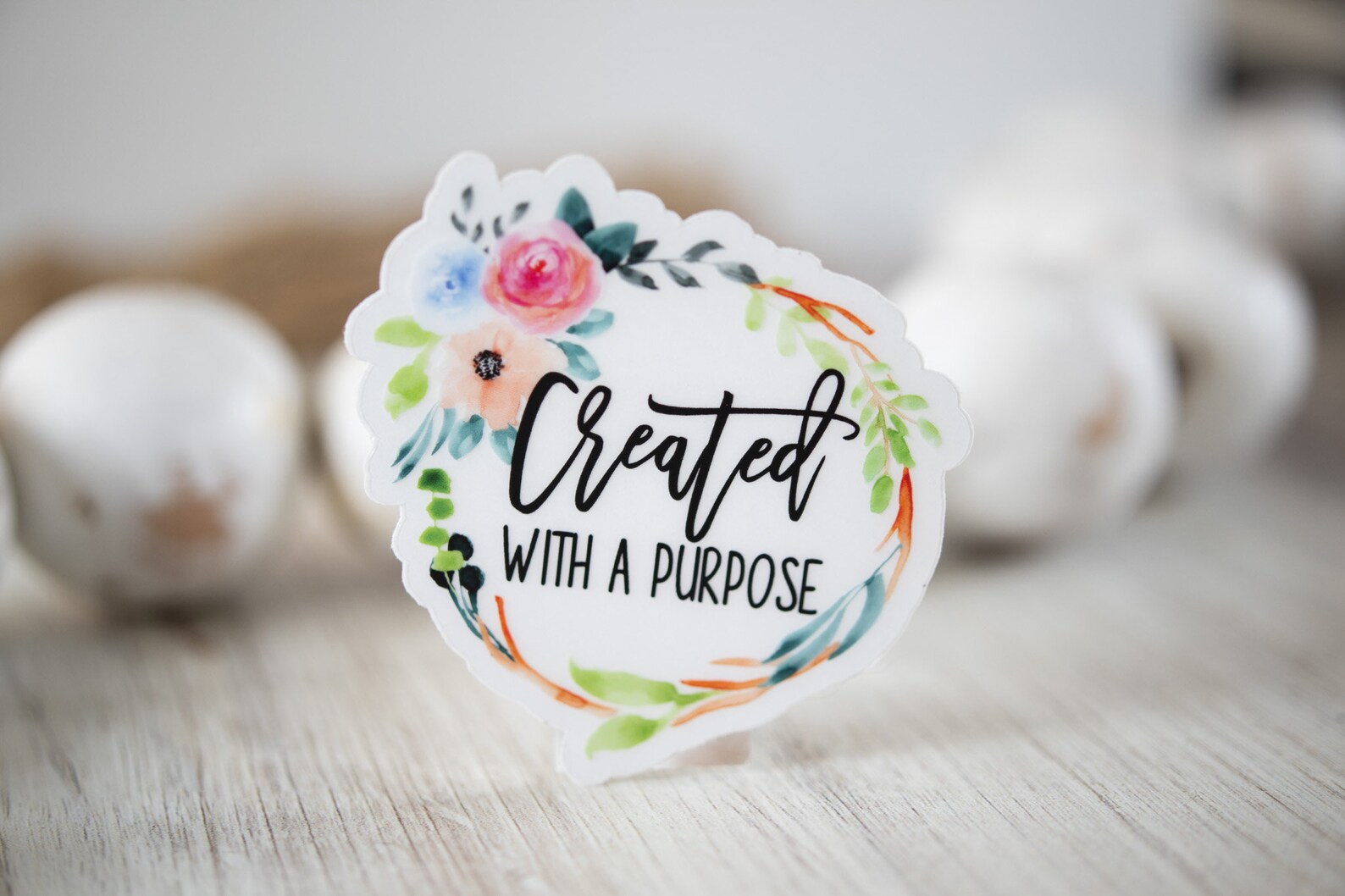 Floral Christian Sticker: 'created With A Purpose' Waterproof Decal - Etsy