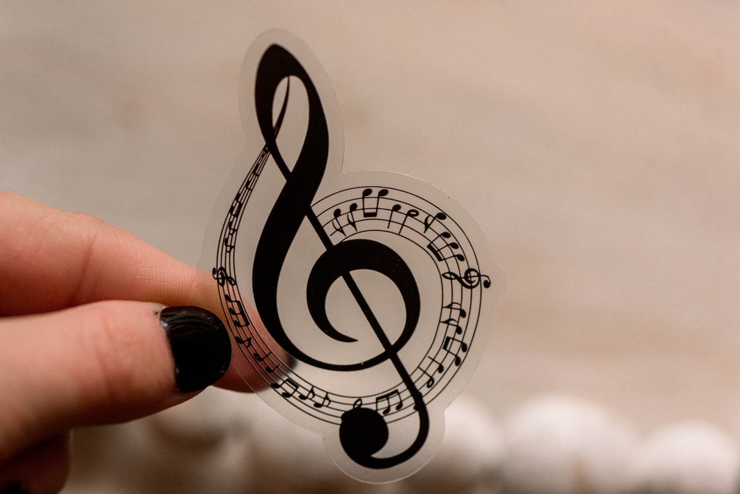 Music Note Sticker, Treble Clef Sticker, Clear Vinyl Sticker, Die Cut ...